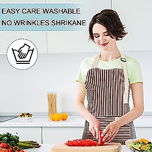 Janmercy 24 Pcs Aprons for Women Men with 2 Pockets Linen Cooking Kitchen Apron Adjustable Bib Chef Apron Bulk Aprons Unisex (Brown/Blue Stripes)