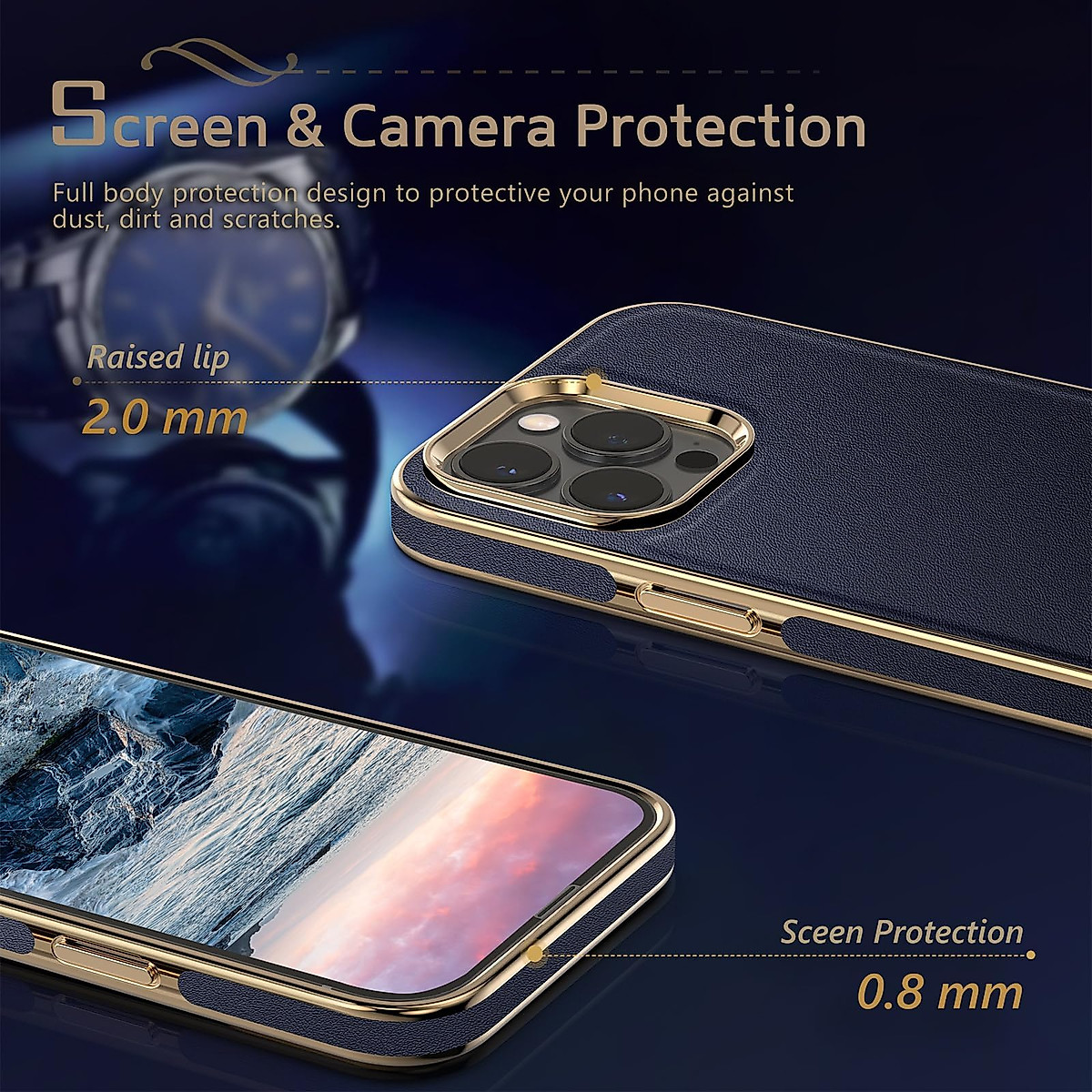 LOHASIC Case for iPhone 15 Pro Max 2023, Luxury PU Leather Classic Soft Back Cover with Microfiber Lining Shockproof Phone Cases Compatible with iPhone 15 Pro Max 6.7" - Navy Blue