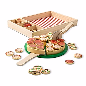 Melissa & Doug Wooden Pizza Play Food Set With 36 Toppings - Pretend Food And Pizza Cutter/ Toy For Kids Ages 3+