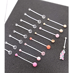 EVELICAL 26Pcs Pregnancy Belly Button Rings Long Bar Maternity Flexible Bioplast CZ Clear Navel Rings Sport Belly Piercing Retainer Body Jewelry Blue