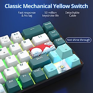 Fogruaden Hot Swappable 60% Wireless Mechanical Gaming Keyboard 60 Percent, 2.4G/USB-C/Bluetooth Keyboard, RGB Backlit, 68 Keys NKRO Compact Mini Keyboard for Win/Mac(Gateron Yellow Switch, Forest)