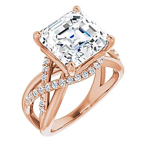 Handmade 10K Gold 5 CT Asscher Cut VVS1 Colorless Moissanite Engagement Rings for Women Bridal Set Moissanite Wedding Rings for Gifts (Rose Gold, 6)