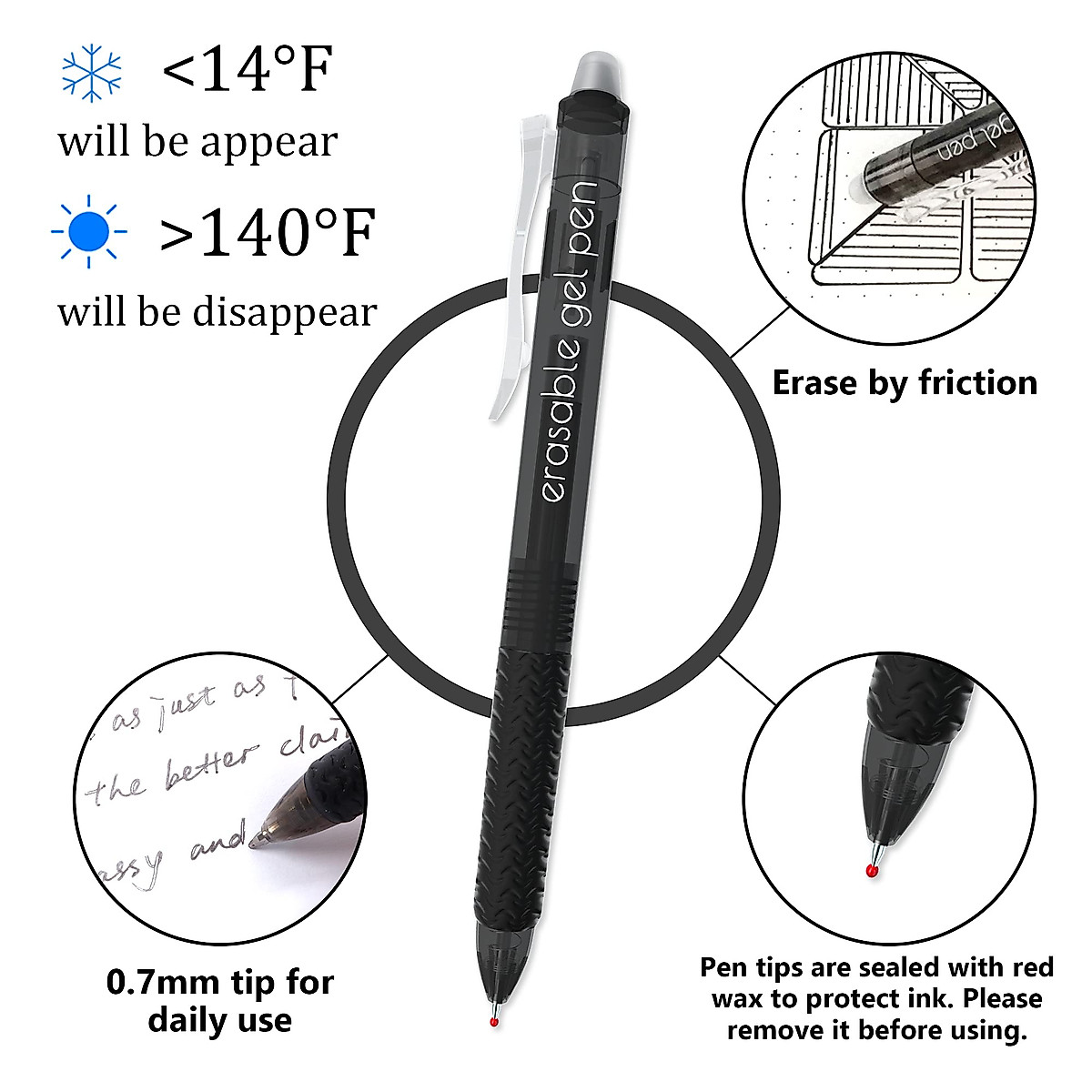 Vanstek 18 Pack Retractable Erasable Gel Pens Clicker, 9 Black & 9 Blue, Fine Point(0.7), Make Mistakes Disappear, Premium Comfort Grip Black & Blue Ink for Writting, Note Taking and Crossword Puzzles