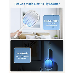 YISSVIC Electric Fly Swatter Foldable Bug Zapper Racket 2 in 1 Mosquito Killer with Purple Attractant Light Rechargeable 1800mAh for Indoor Home Backyard Patio Camping