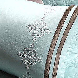 Madison Park Cozy Comforter Set Casual Modern Design All Season, Matching Bed Skirt, Decorative Pillows, Queen(92"x96"), Blue, 9 Piece (MP10-458)