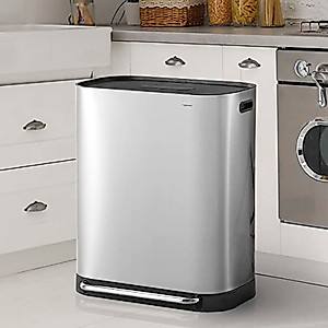 happimess HPM1014A Beni Kitchen 16-Gallon Double-Bucket Step-Open Trash Can with Soft-Close Lid, Modern, Minimalistic, Fingerprint Proof for Home, Kitchen, Laundry Room, Office, Bathroom, Chrome