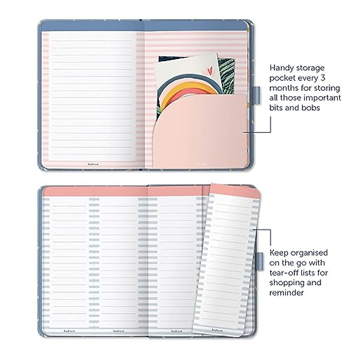 Busy B A6 To Do Diary January to December 2024 - Blue Sprinkle - Faux Leather Week to View Diary with Notes, Tear-Out Lists & Pockets