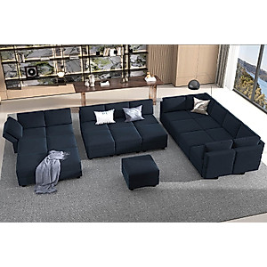 Belffin Modular Large Sectional Sofa with Storage Seat Oversized U Shaped Couch with Reversible Chaise Modular Sofa Set with Ottoman Velvet Blue
