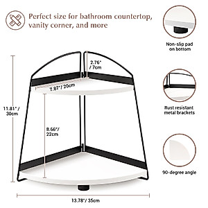 Puricon Corner Bathroom Counter Organizer, 2-Tier Wood Countertop Bathroom Sink Corner Shelf, Vanity Corner Counter Rack for Bathroom Dresser Kitchen -White