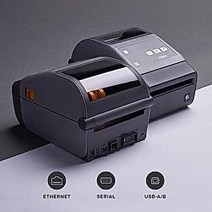 ZEBRA ZD620d Direct Thermal Desktop Printer 203 dpi Print Width 4 in Ethernet Serial USB Cutter Preinstalled ZD62042-D21F00EZ