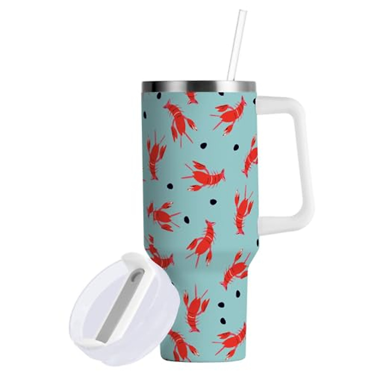 Caikeny Insulated Tumblers with Lid and Straw Brown Red Crayfish 40 oz Reusable Stainless Steel Cup Summer Water Bottle Coffee Travel Tumbler Mug for Women Men