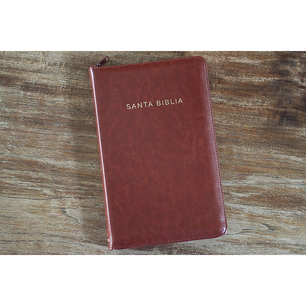 Biblia Reina Valera 1960 letra grande. Símil piel canela, cremallera, tamaño manual / Spanish Bible RVR 1960. Handy Size, Large Print, Leathersoft, Brown Zip