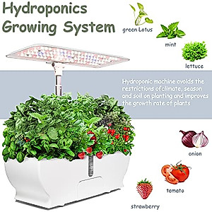 Hydroponics Growing System, 9 Pods Indoor Garden with Cyclically Timed 100 LED Grow Light and Water Pump, Garden Planter Kit for Herbs, Vegetables, Plants Flowers and Fruit (White)