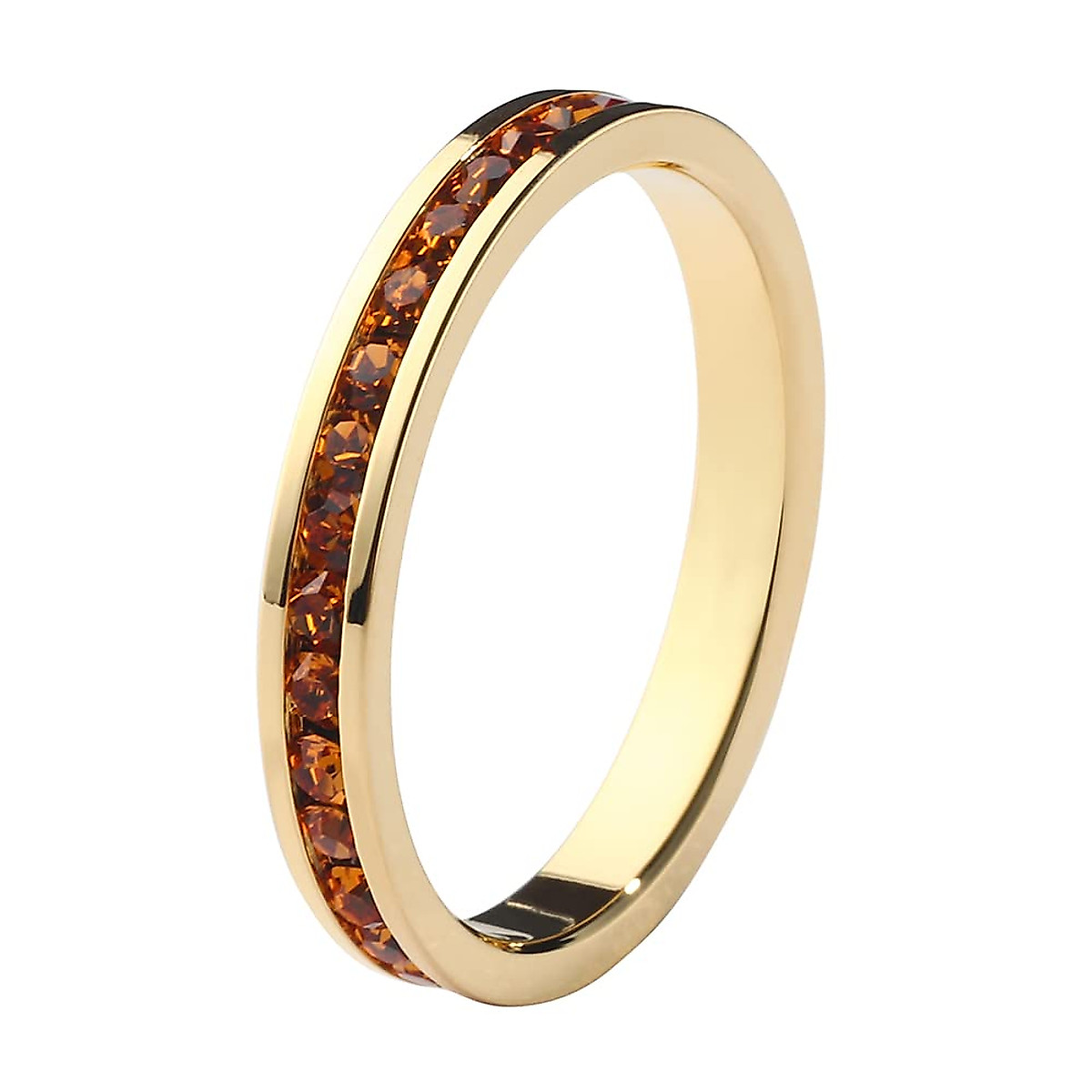 Muses Art Design Birthstone Eternity Band Ring 18K Gold Plated, Stackable Ring with Crystal Birthstone Size 5