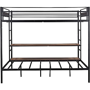 STP-Y Full Over Twin/Full Bunk Bed, Rockjame Metal Bed Frame with Shelves, No Box Spring Needed, Suit for Kids, Young Teens and Adults (Black) (Color : Black)