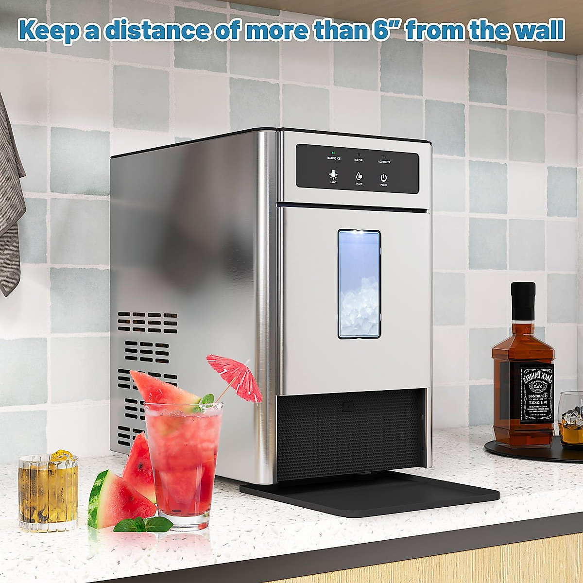 ARLIME Nugget Ice Maker, Countertop Ice Maker with 2.3L Water Tank, 4FT Water Inlet Pipe, Manual & Auto Water Refill, Ice Maker Machine w/Ice Scoop & Water Tray, Ice Machine for Kitchen, Home, Bars