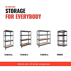 AR Shelving 2400-Lb. Capacity, 71in.H x 60in.W x 18in.D Rivet Shelving Unit, Or Assemble as 2 Benches, Ea. 35 1/2in.H x 120in.L x 18in.D, Matte Dark Gray, Model# Garage 60/18 600 Lbs.