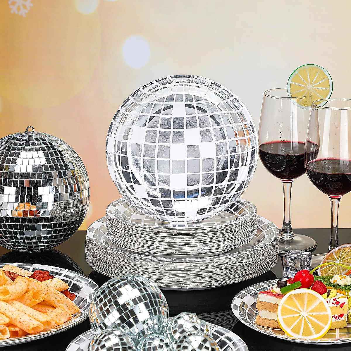 Mifoci 200 Pcs Disco Paper Plates Disco Party Supplies 7" and 9" Silver Foil Disposable Plates Disco Ball Dessert Dinner Plates 70s Party Paper Tableware for Rock Roll Dance Music Party Decorations
