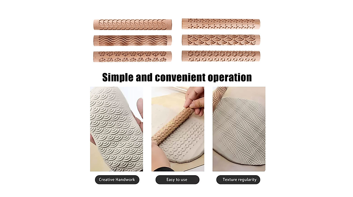 6Pcs Clay Modeling Rollers - Texture Pottery Tools