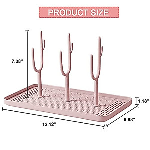 Baby Bottle Drying Rack with Tray Bottle Dryer Holder for Nipples, Cups, Pump Parts and Accessories (Pink)