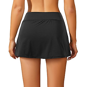 Yonique Women's Swim Skirt Bathing Suit Mid Waist Swim Bottoms Elastic Waist Swimsuit Bottoms Black 18Plus