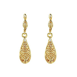 WSKFLY Gold Dangle Earrings for Women, 18K Gold Plated Waterdrop Cutout Drop Earrings (Gold)