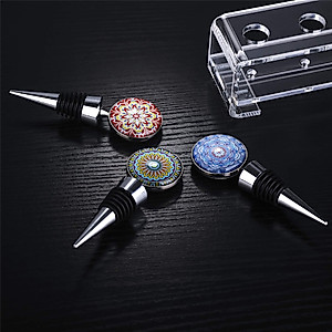 Wine Bottle Stoppers Decorative for Gifts - Set of 3 Pretty Wine stoppers with Holder,Reusable Wine Saver for Bar,Holiday,Party,Wedding. …