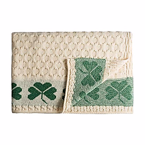 SAOL 100% Merino Wool Shamrock Aran Throw Irish Blanket Cable Honeycomb Knit 58" x 40" (147 x 102 cm)