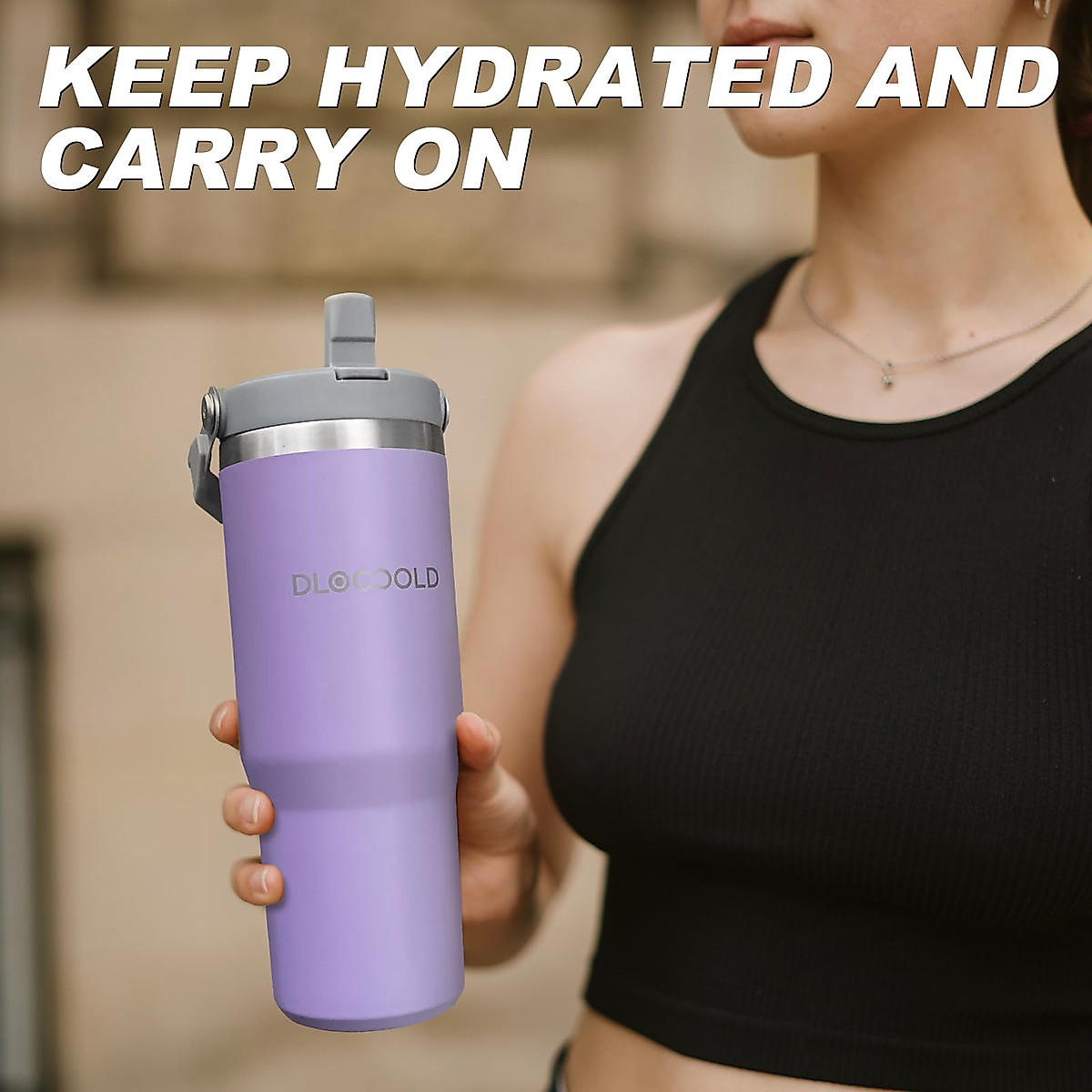 DLOCCOLD 30 oz Stainless Steel Tumbler with Flip Straw & Handle, Insulated Leak Proof Water Bottle with Sip Lid for Home, Office, Car, Sports, Outdoors, Reusable Cup with Straw, Cup Holder Friendly