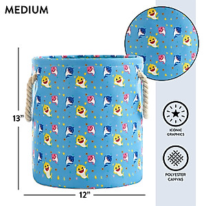Idea Nuova Baby Shark 3 Piece Multi Size Fabric Nestable Toy Storage Basket Set, with Rope Carry Handles
