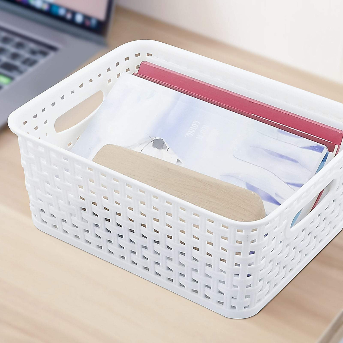 Bblina Small Weave Storage Basket, Plastic Basket Bins for Storage Set of 6