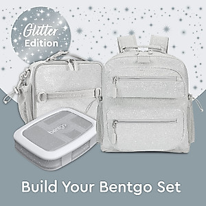 Bentgo® Kids Glitter Backpack - Lightweight 14” Backpack for School, Travel & Daycare, Ideal for Ages 4+, Durable & Water-Resistant, Roomy Interior, & Loop for Lunch Bag (Glitter Edition - Silver)