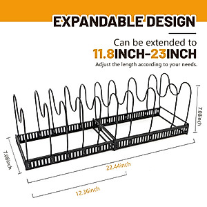 Pots and Pans Organizer, Expandable Pot and Pan Organizer for Cabinet, Pan Organizer Rack for Cabinet with 10 Adjustable Dividers, Pot Lid Organizer, Black Pot Organizer Rack for Under Cabinet