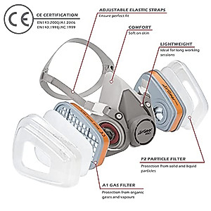 AirGearPro M-500 Reusable Respirator Mask with A1P2 Filters | Anti-Gas, Anti-Dust | Gas Mask Ideal for Painting, Woodworking, Construction, Sanding, Spraying, Chemicals, DIY etc