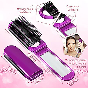 12 Pcs Travel Hair Brush Portable Folding Hair Brush with Mirror, Mini Compact Hair Comb Collapsible Pocket Brush for Family Travel Purse Gift (Purple, Pink, Blue, Green)