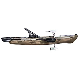 BKC PK11 Angler 10.5-Foot Sit On Top Solo Fishing Kayak w/Trolling Motor, Paddle, and Upright Aluminum Seat (Green Camo)