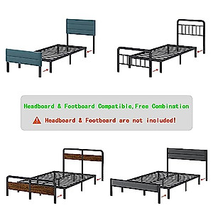 Cieemine 18 Inch Full Size Metal Bed Frame, Heavy Duty Steel Slat Mattress Foundation,No Box Spring Needed, Easy Assembly, Noise-Free,Black