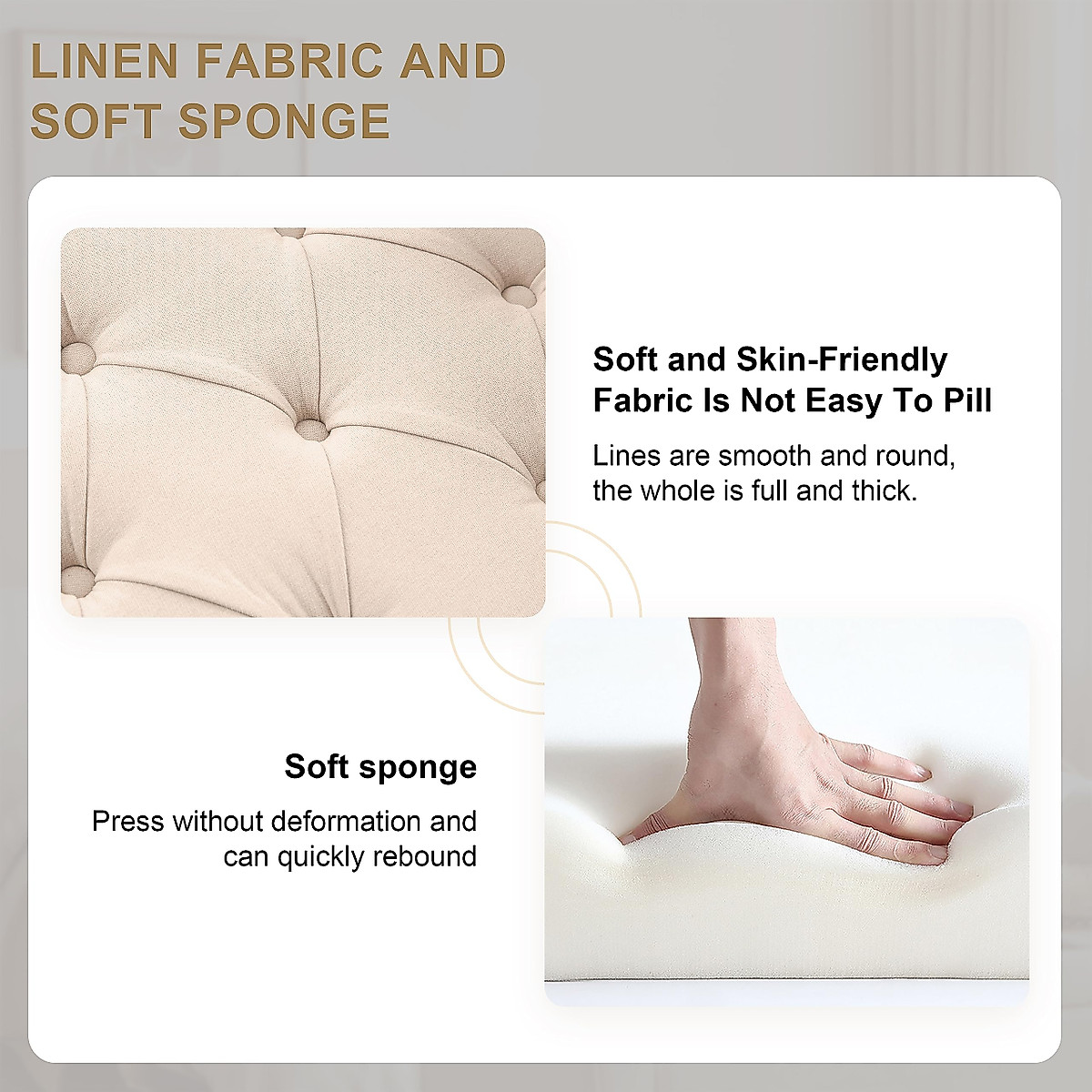 HUIMO 48" Arm Storage Ottoman with 7.5-inch Solid Wood Legs, Storage Bench, Upholstered Window Sitting Bench for Bedroom,End of Bed Bench Indoor, Livingroom, Entryway,Tan