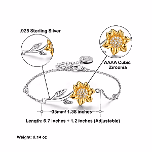 Granddaughter Bracelet From Grandma, .925 Sterling Silver Bracelet with 14k Gold Sunflower Charm Jewelry, Granddaughter Gifts From Grandma For Birthday, Valentine's Day, Graduation