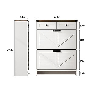 Halitaa Shoe Storage Cabinet with 2 Flip Drawers & 2 Drawers,Shoe Cabinet Storage with Legs for Entryway,Freestanding Shoes Organizer Cabinet,Farmhouse Slim Shoe Cabinet White