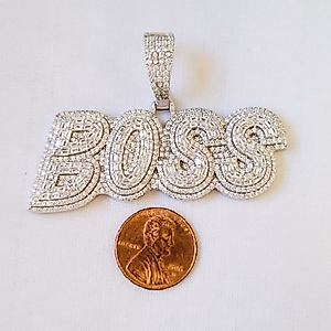 Sterling Silver BOSS Hip Hop Pendant w/ Micro Pave CZ Stones
