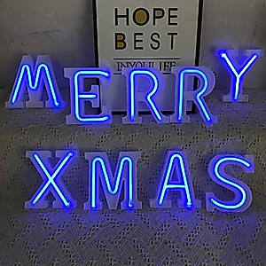 QiaoFei Light Up Marquee Letters Lights Letters Neon Signs, Pink Wall Decor/Table Decor for Home Bar Christmas, Birthday Party, Valentinefs Day Words-Blue Letters (S)