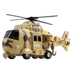 Vokodo Military Helicopter 11" With Lights Sounds Push And Go Includes Rescue Basket Durable Toy Friction Power Kids Army Soldier Chopper Pretend Play Truck Great Gift For Children Boys Girls Toddlers