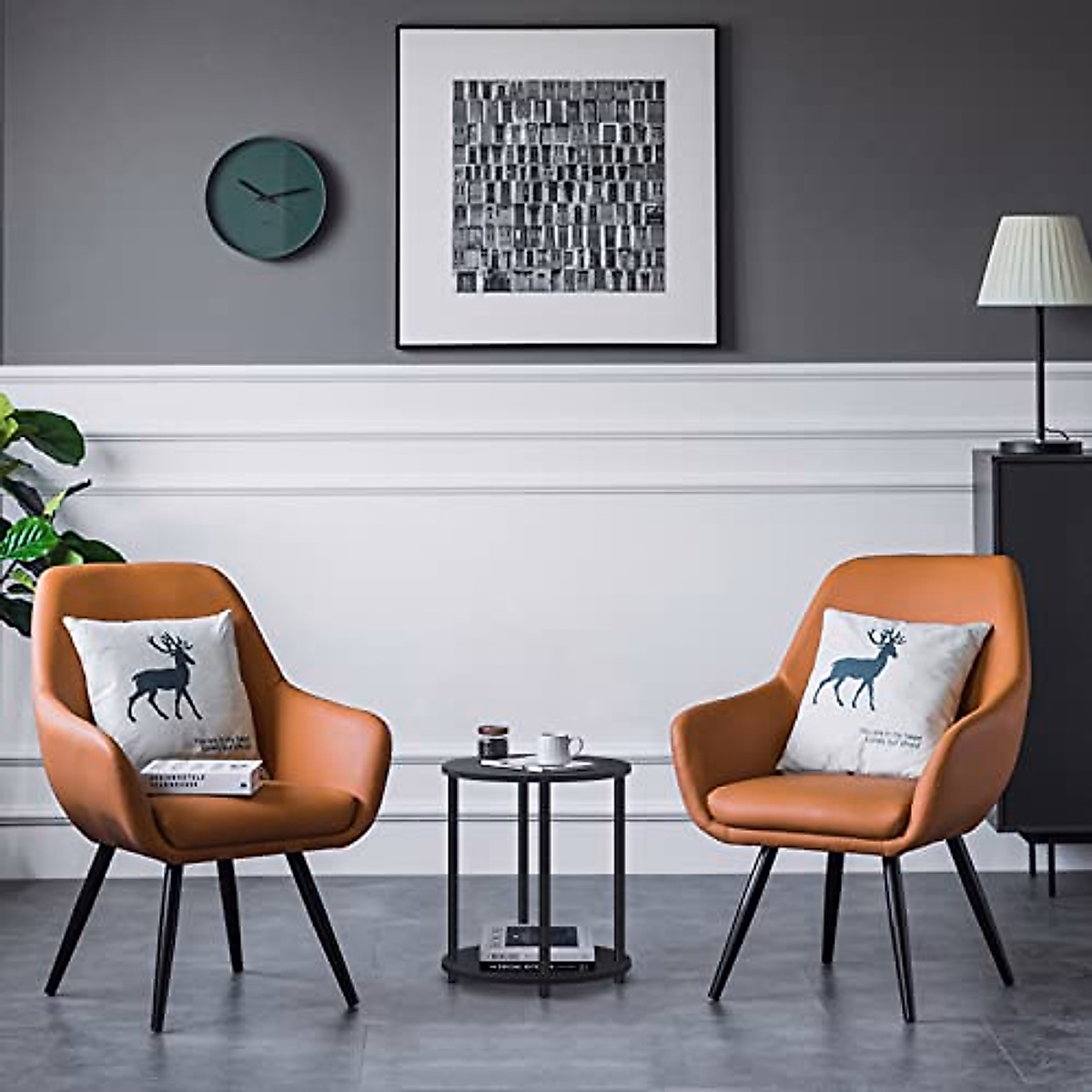 Unihouse Small Round Side Table, 2 Tier Black Wooden End Table/Bed Side Table/Nightstand for Living Room/Bedroom/Small Space,15.6"(D)*19.72"(H),Metal Legs