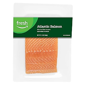 Amazon Fresh Brand, Atlantic Salmon Skin On Fillet Portions, 12 Oz, Responsibly Sourced (Previously Frozen)