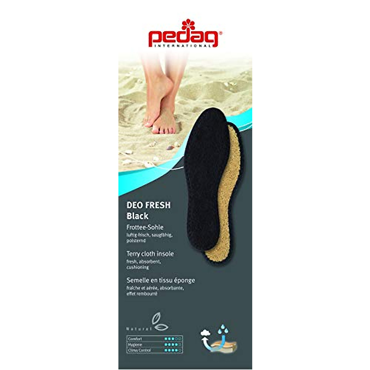 pedag Deo Fresh Natural Terry Cloth & Sisal Insoles, Handmade in Germany, Fully Washable, Perfect for Keeping Feet Dry and Fresh in The Summer, US W8 / EU 38, Grey, 3 Pair