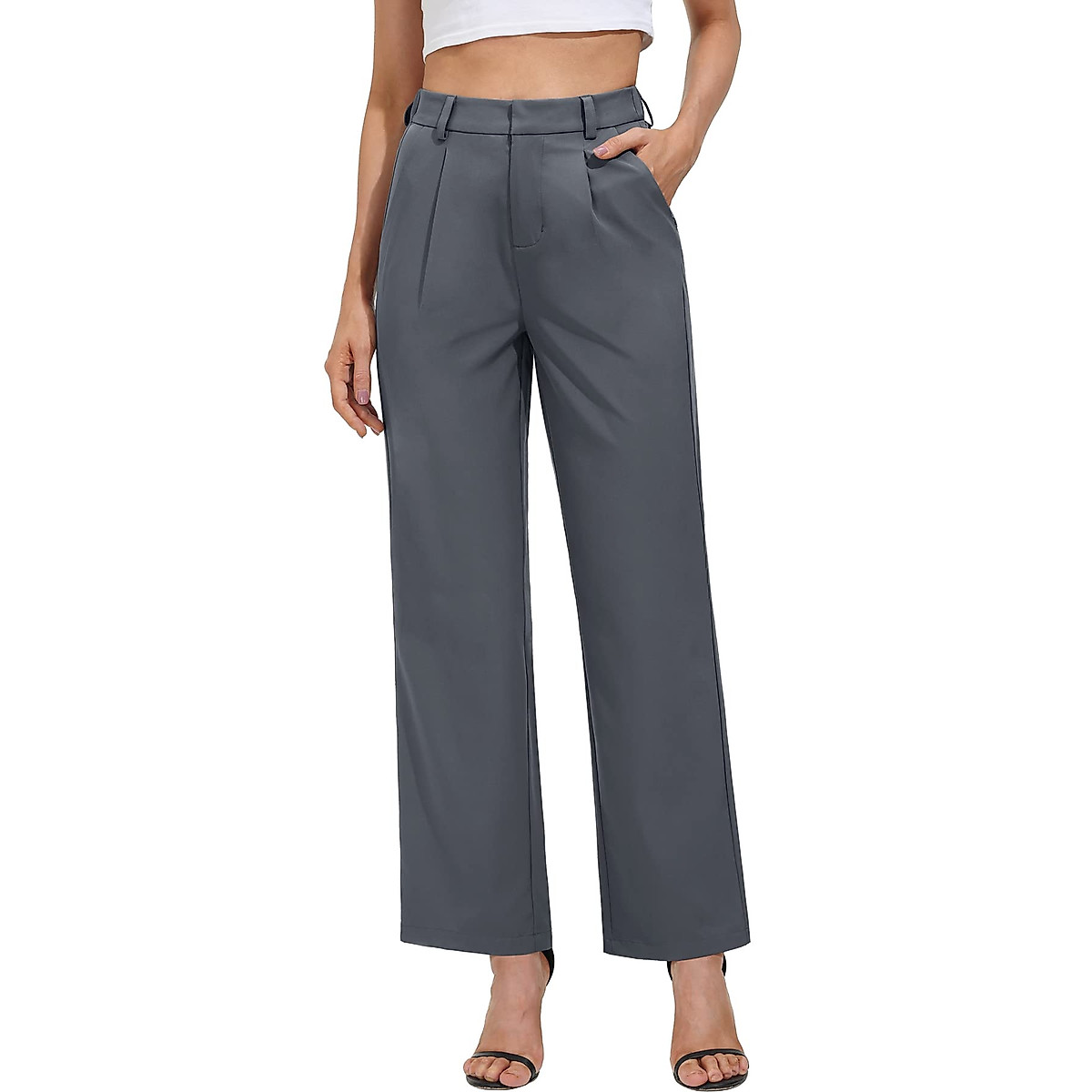 VILIGO Wide Leg Dress Pants for Women High Waisted Work Business Casual Trousers Grey XS