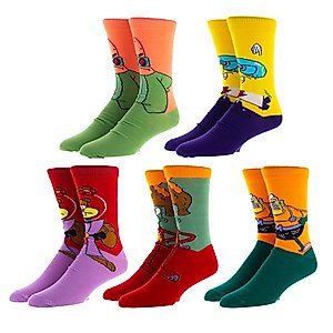 Bioworld Spongebob Squarepants Characters Crew Socks for men 5 pack
