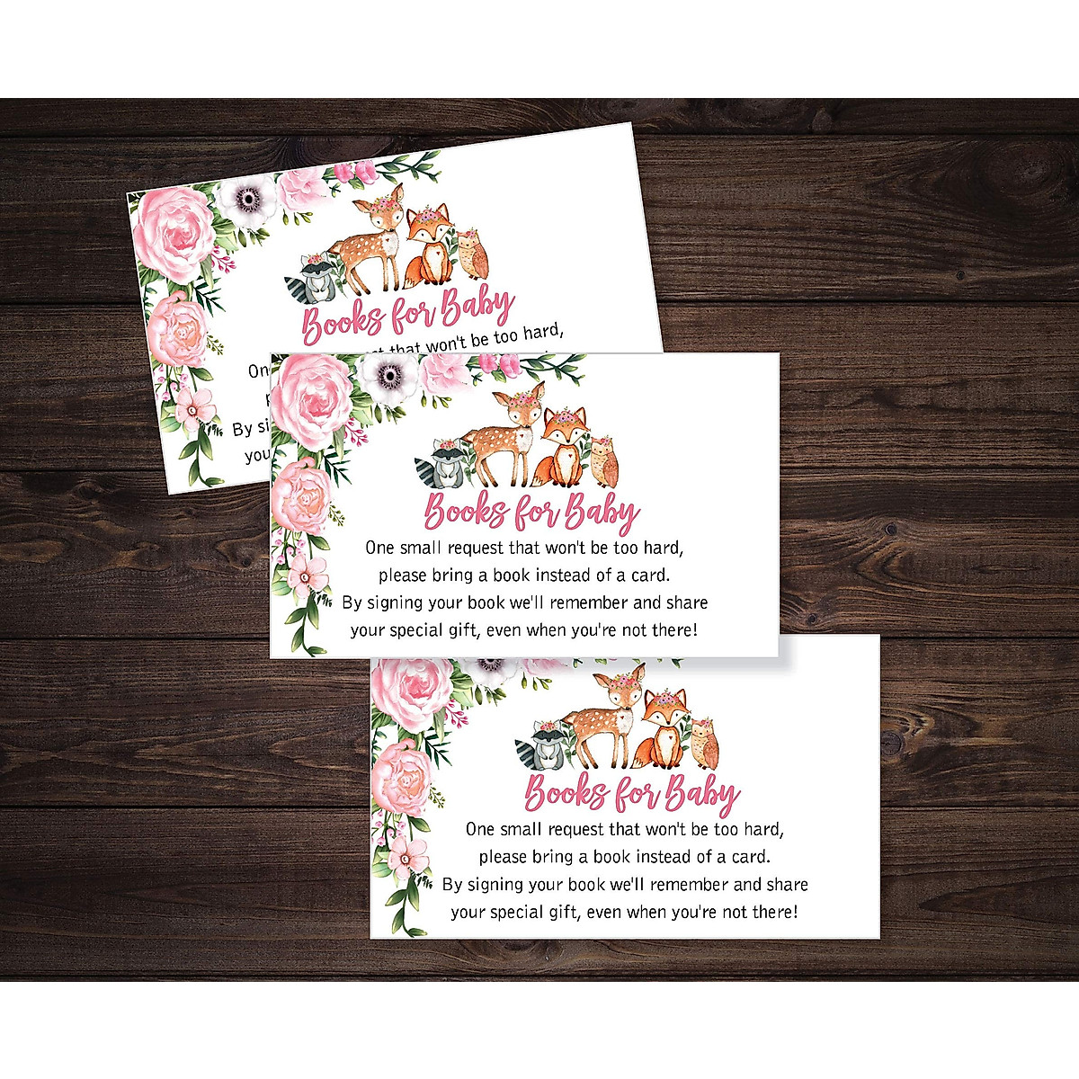 All Ewired Up 25 Girl Woodlands Floral Greenery Baby Shower Invitations (Large Size 5X7 inches) and 50 Pack Watercolor Girl Woodland Greenery Thank You Cards
