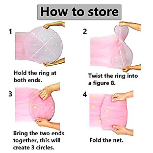 BCBYou Bed Canopy Mosquito Net with Fluorescent Stars Glow in Dark for Baby, Kids, and Adults, for Cover The Baby Crib, Kid Bed, Girls Bed Or Full Size Bed (Pink)